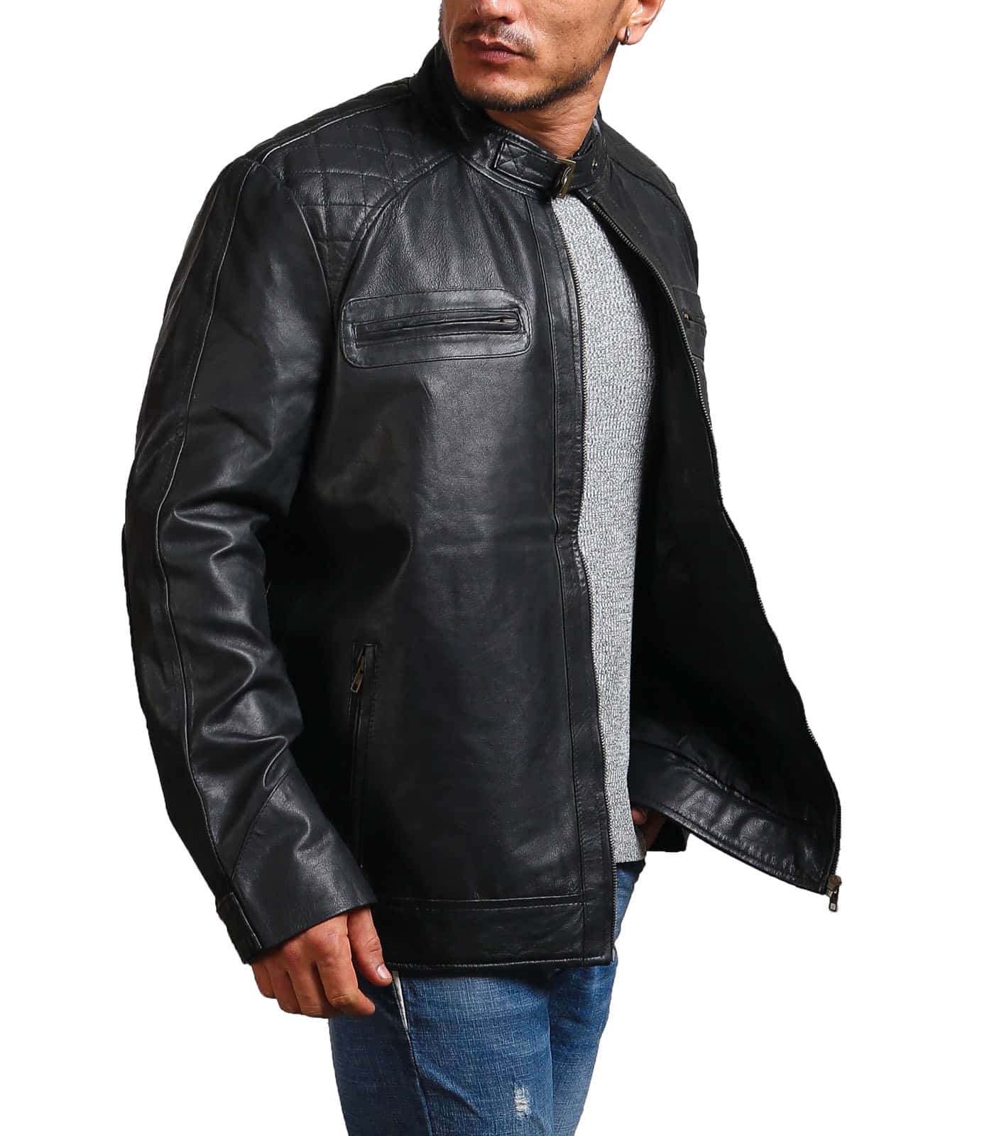 Angus Black Genuine Leather Biker Jacket For Men - Jacketmadness
