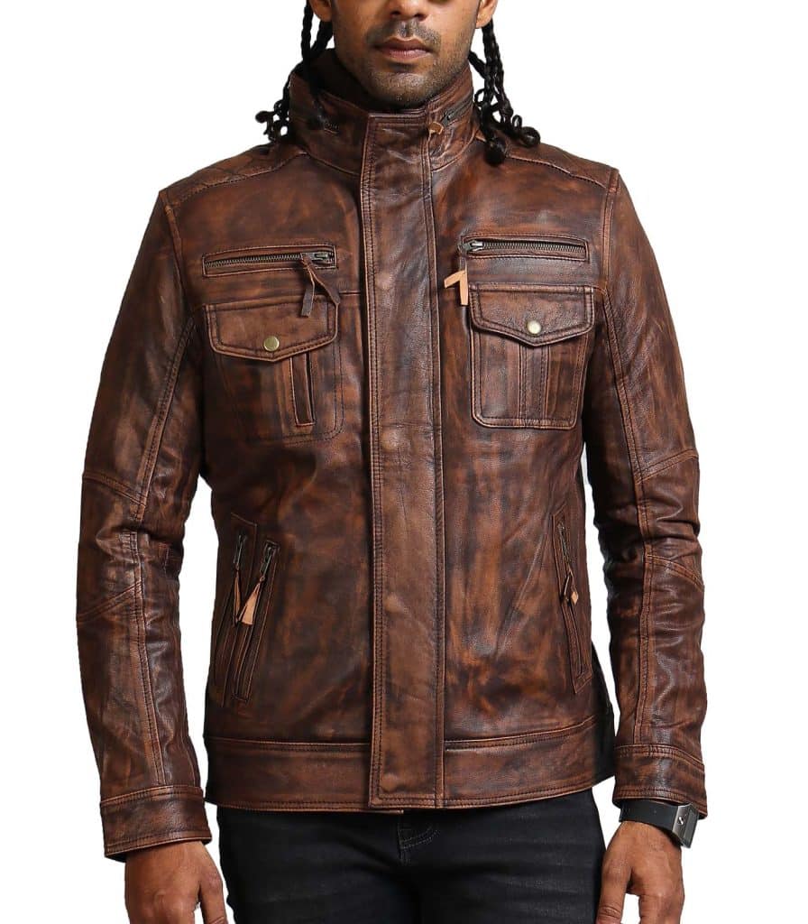 Greg Distressed Brown Leather Trucker Jacket - Jacketmadness
