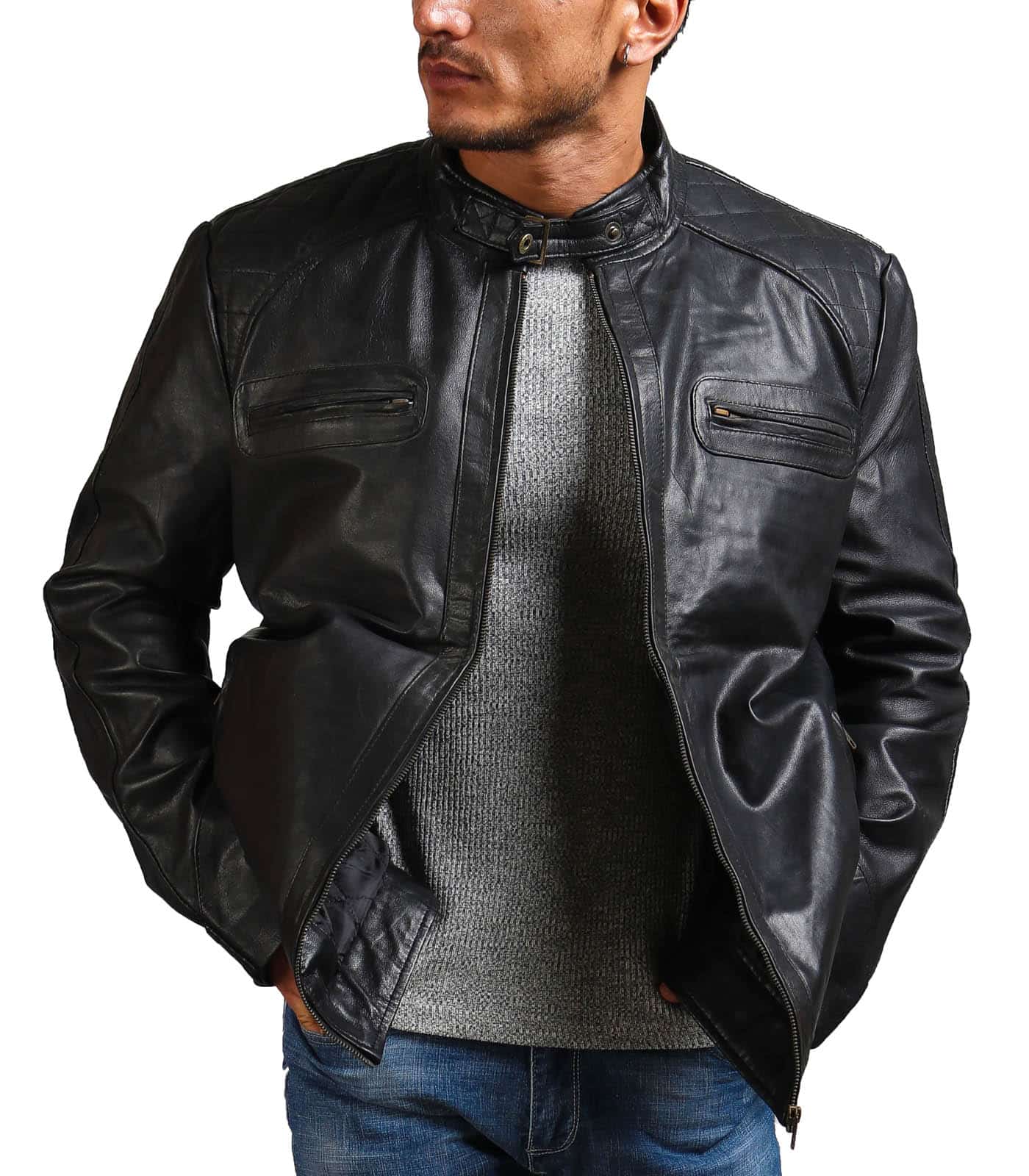 Angus Black Genuine Leather Biker Jacket For Men - Jacketmadness