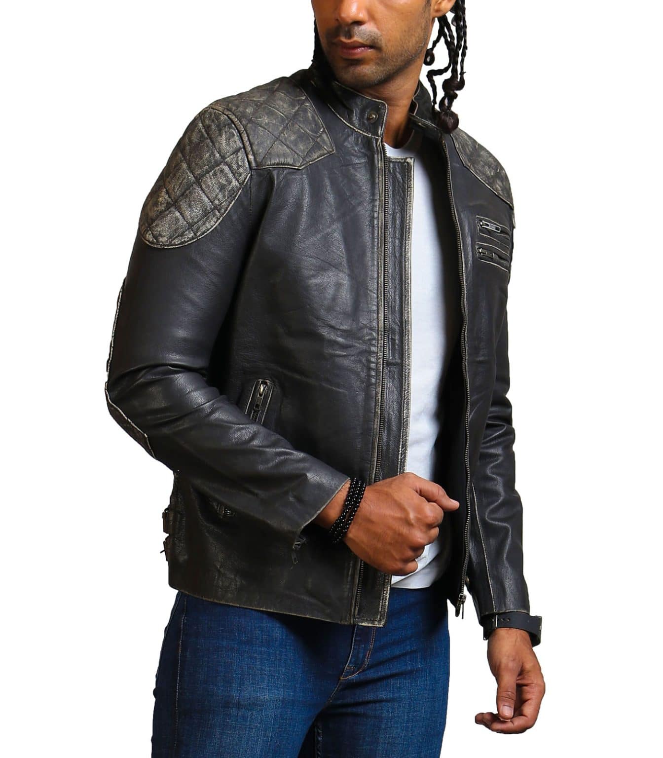 Men's Ride Skull Crossbone Distressed Black Leather Motorcycle Jacket ...