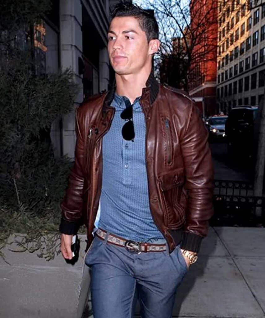 Cristiano Ronaldo Brown Leather Bomber Jacket - Jacketmadness