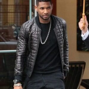 Usher Black Quilted Bomber Leather Jacket - Jacketmadness