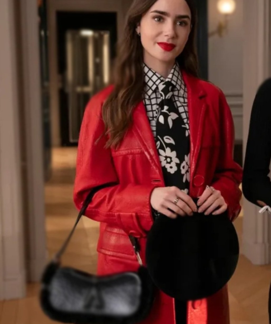 Emily In Paris S04 Lily Collins Red Leather Coat - Jacketmadness