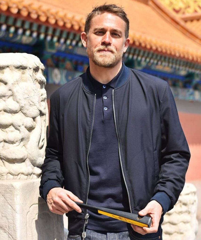 Charlie Hunnam Blue Cotton Bomber Jacket