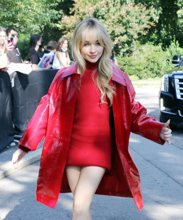 Sabrina Carpenter Outfit Red Leather Coat